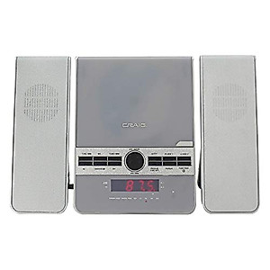Craig CM427BT-SL 3-Piece Vertical CD Stereo Shelf System with AM/FM Radio, Bluetooth Wireless Technology & Remote Control in Silver | LED Display | Dual Alarm Clock with Snooze | AUX Port Compatible |