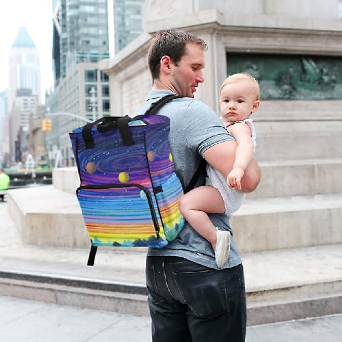 xigua Colorful Universe Diaper Bag Backpack Multi Function Baby Changing Bags Waterproof Large Capacity Travel Back Pack for Mom Dad