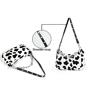 Veediyin fluffy bag cute tote bags Crossbody bags Handbag Plush Faux Fur animal print purses for women (White NN)