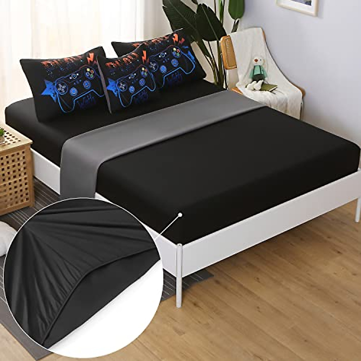 JQinHome Twin Gaming Comforter Sets for Boys,6 Piece Bed in A Bag 3D Video Game Bedding -All Season Soft Microfiber Gamer Bedding Sets for Kids, with Pillowcase, Flat Sheet, Fitted Sheet,Cushion Cover