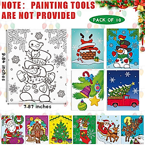 Cholemy 10 Pcs Christmas Pre Drawn Canvas for Painting 7.87 x 9.84 Inch Santa Snowman Canvas Boards with 1 Coloring Card Cute Canvas with Designs to Paint for Xmas DIY Paint Art Supplies, 10 Styles