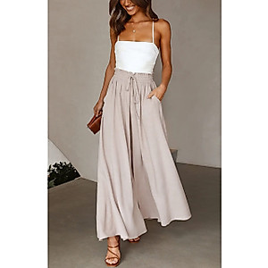 Wanzetaly Women's 2023 Fashion Casual Wide Leg Pants Elastic High Waisted Palazzo Pants with Pockets(0084-Apricot-XL)