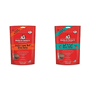 Stella & Chewy'S Freeze-Dried Raw Dinner Patties Dog Food Variety Pack Of 2 (Beef And Surf 'N Turf), 5.5 Oz. Each