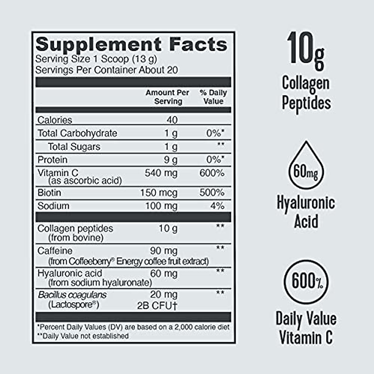 Vital Proteins Morning Get Up and Glow Collagen peptides Powder Supplement, 90mg Caffeine for Energy & Vitamin C & Biotin & Hyaluronic Acid - 9.3oz