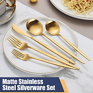 Joincook Matte Gold Silverware Set,30 Piece Stainless Steel Modern Flatware Set,Brushed Cutlery Set Service for 6,Satin Finish Utensils Set,Home Kitchen and Restaurant,Dishwasher Safe