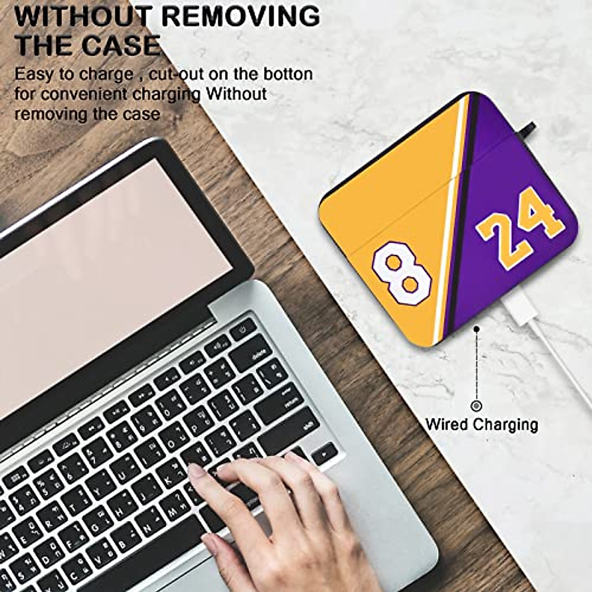 Basketball 8/24 Case Cover for Airpods 3rd Generation (2021) with Keychain for Fans Boy Men Girl Teen Jersey Cool Fun Design Mamba Spirit Square ​Hard Skin Protective Case Compatible with Airpods 3