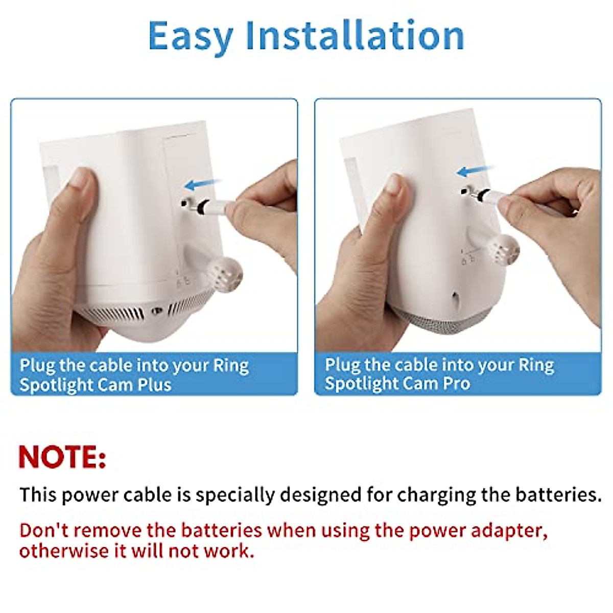 16.4Ft/5m Power Cable for Ring Spotlight Cam Plus/Pro (Battery), Weatherproof Outdoor Cable with Power Adapter Continuously Charging Your Ring Camera - White