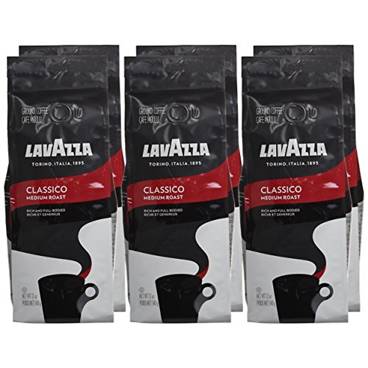 Lavazza Classico Ground Coffee Blend, Medium Roast, 12-Ounce Bags (Pack of 6) , Value Pack, Rich Flavor with Notes of Dried Fruit
