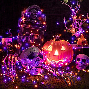 Hiboom 4 Pack Halloween Solar String Lights Outdoor, Each 33 Ft 100 LED 8 Modes Solar Orange Purple String Lights, Waterproof Black Copper Wire Fairy Lights for Halloween Home Patio Party Tree Decor