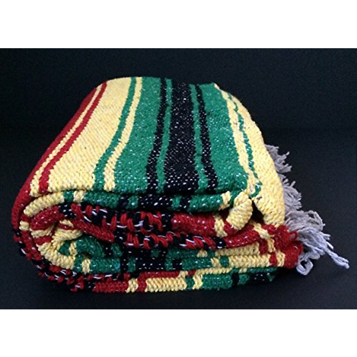 Open Road Goods Rasta Blanket or Hippie Blanket - Traditional Mexican Blanket/Mexican Falsa Blanket in Rasta Colors