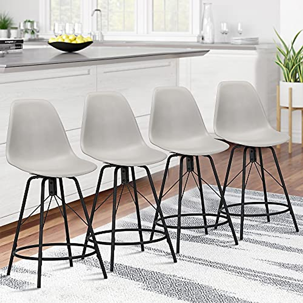HAOBO Home Swivel Metal Bar Stool Counter Stools[Set of 4] for Indoor/Outdoor Dining Office Chair (Swivel 26" Gray)