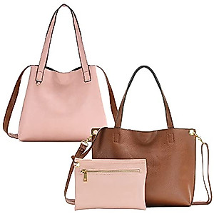 Scarleton Leather Tote Bag for Women, Womens Purses and Handbags, Reversible Tote Bags for Women, Purses for Women, H184220190405 - Brown/Pink