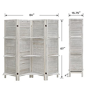 Babion Room Divider with Shelves, 5.6FT White Room Dividers 4 Panel, Wood Room Dividers and Folding Privacy Screens, Portable Room Divider Screen, Room Dividers Wall for Home Office,Bedroom