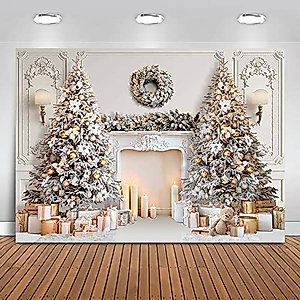 Mocsicka Classic Christmas Interior Room Photography Backdrop White Christmas Fireplace Photo Background Decorated Xmas Tree Family Kids Holiday Party Banner Decorations Photo Booth Props (8x6ft)