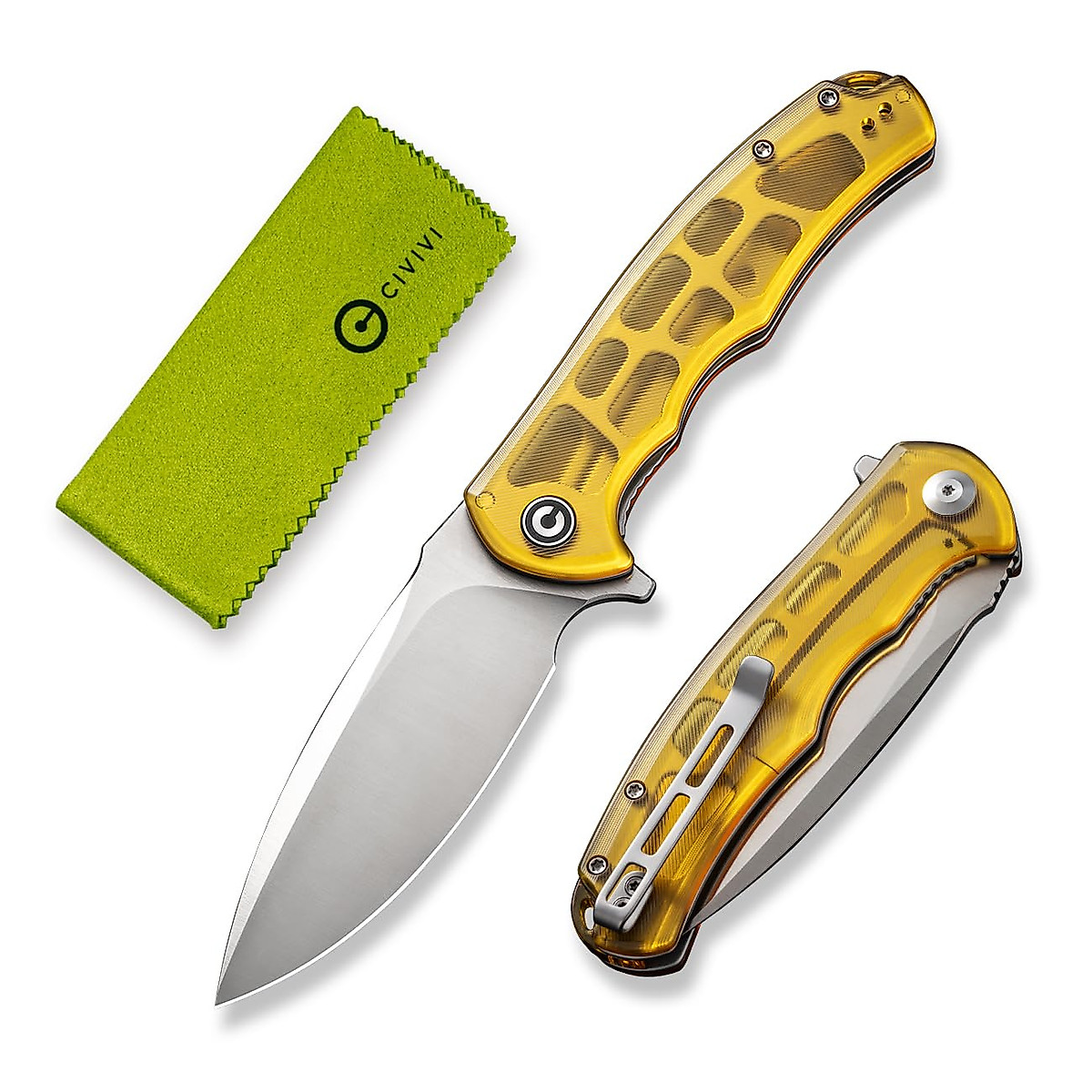 CIVIVI Praxis Pocket Folding Knife - Modern Aesthetics Ultem Handle, 3.75" Sharp Blade, Deep Carry Clip for EDC C803L