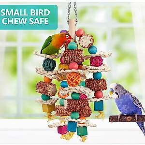 lovyoCoCo Parrot Toys Bird Toys Natural Corn Cob Bird chew Toys for Small and Medium-Sized Macaws,African Grey,Cockatoos,Amazon Parrots,Parakeet,Cockatiel,Sun Conure, Lovebird with Wooden Blocks