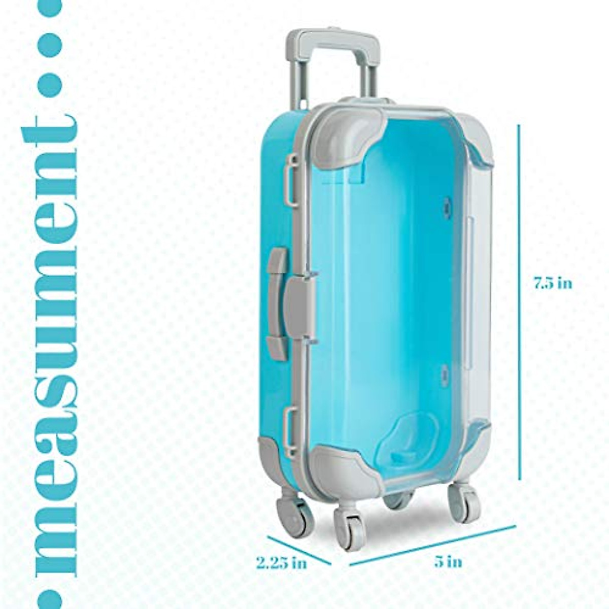 Hammont Suitcase Storage Boxes - 3 Pack - Large Capacity Pencil Case - 7.5x5x2.5 - Plastic Candy travel gift Box - Rolling with Transparent Lid | Perfect for Schools Supplies & Party Favors (Blue)