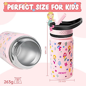 AEXPF Insulated Kids Water Bottle with Sleeve, 14 oz Double Wall Vacuum Stainless Steel Leakproof Thermos Water Bottle, Unicorn Pattern and Mermaid Pattern