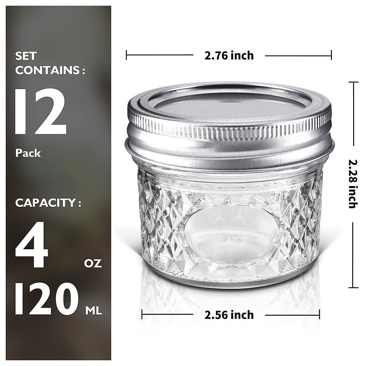 asika Mini Glass Jars,Canning Jars 4 oz With Lids, Small Glass Jars Ideal for Food Storage, Jam, Spice,Candle,Honey,Wedding Favors(12 PACK)