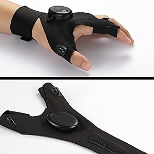 2 Pairs LED Flashlight Gloves, 1 Pair Rechargeable & 1 Pair Uses Batteries, Gifts for Men, Father Day Outdoor Fishing with Stretchy Strap for Repairing Cars Night Running Camping Hiking