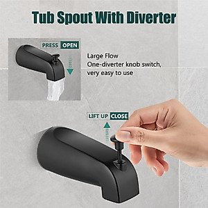 Heyalan Bathtub Shower Faucet Set,6 Inch Square Shower Trim Kit Single Handle Shower System,Showerhead and Handle Set Male Thread Pressure Balance Valve,With Tub Spout,Matte Black