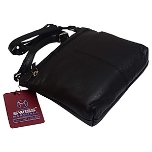 Swiss Marshall Womens Premium Leather Luxury Crossbody Shoulder Handbag Purse for Ladies (Black)
