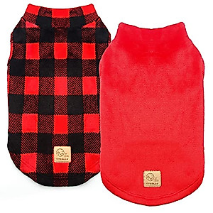 cyeollo 2 Pack Dog Sweater Jacket Flannel Dog Vest Buffalo Plaid Sweatshirt Cold Weather Coats Warm Dog Clothes Dog Sweaters for Small Dogs Apparel