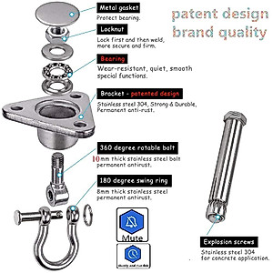 Dakzhou Stainless Steel Hanger with Smooth Swing Bearings, Heavy Duty 180°+360° Swivel Swing Hook, 1500 lb Capacity Playground Yoga Hammock Chair Rope, sandbag Porch Swing Bag Sleeve