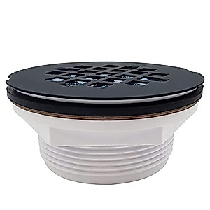 Westbrass A206P-62 2" No-Caulk PVC Compression Shower Drain with 4-1/4" Round Grid Cover, 1-Pack, Matte Black