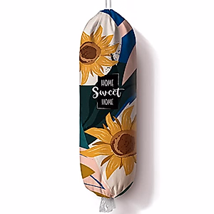 Sunflower Plastic Bag Holder and Dispenser, Sweet Home Grocery Bags Organizer,Garbage Trash Shopping Bag Storage Carrier,Sunflower Kitchen Décor,Gifts for Women Friends yellow 23"x9"