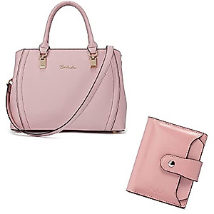 BOSTANTEN Product Image Women Leather Handbag Designer Top Handle Satchel Shoulder Bags Crossbody Purses Pink and Women Leather Wallet RFID Blocking Small Bifold Zipper Pocket Wallet Card Case Purse