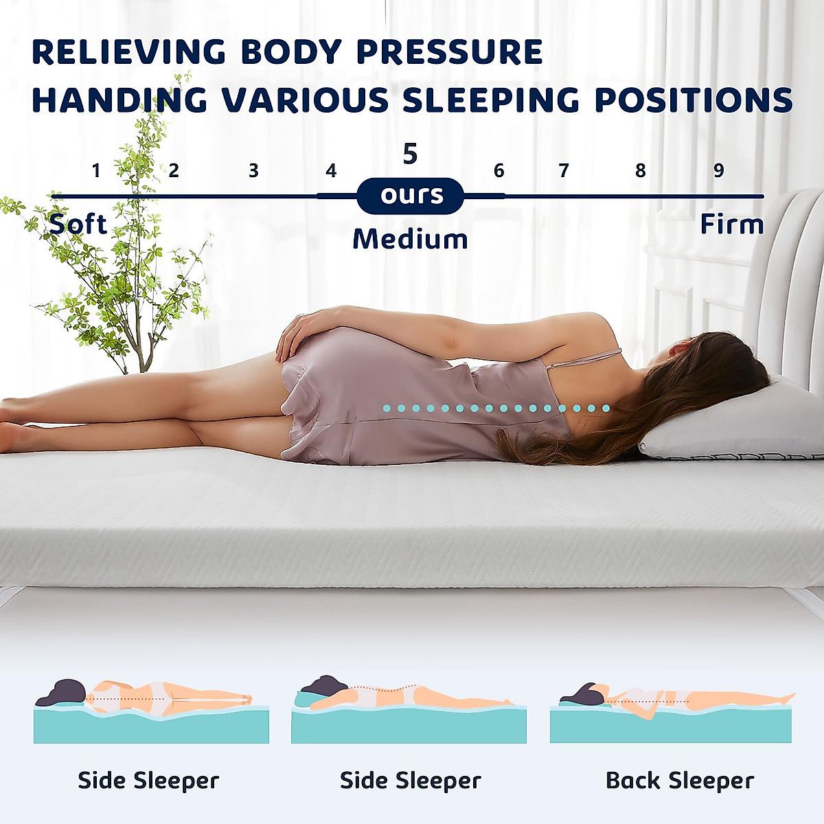 Homemate Memory Foam Mattress Topper King, 3 Inch Gel Cooling Mattress Pad High Density Foam Firm Mattress Topper, Soft Pressure Relieve Bed Topper CertiPUR-US, Non-Slip Removable & Washable Cover