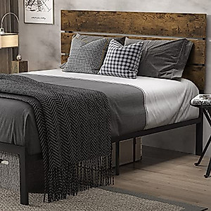 Allewie Queen Size Platform Bed Frame with Wooden headboard and Metal Slats/Rustic Country Style Mattress Foundation/Box Spring Optional/Strong Metal Slats Support/Easy Assembly