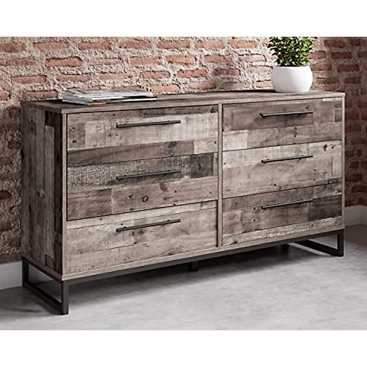 Signature Design by Ashley Neilsville Industrial Butcher Block Style Dresser, Natural Pallet Brown