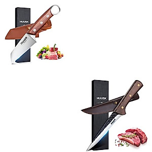 Huusk Japan Knife Small Meat Knife Bundle with Boning Knife for Meat Cutting