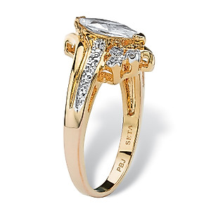 PalmBeach 14K Yellow Gold Plated or .925 Sterling Silver or Silvertone Marquise Cut Cubic Zirconia Bypass Engagement Ring Size 7