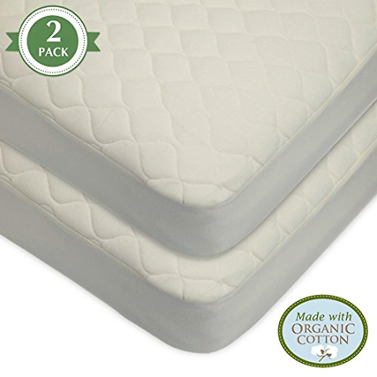 TL Care Waterproof Quilted Crib Size Fitted Mattress Cover Made with Organic Cotton Top Layer, Natural Color, 2 Pack