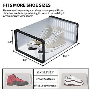 AISNDYOG Shoe Storage Box, 15 Pack Large Clear Plastic Black Stackable Shoe Organizer for Closet, Space Saving Foldable Shoe rack,Substitute for Drawer Organize Unit