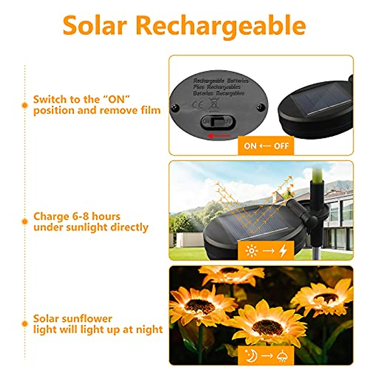 Greenke Sunflower Solar Lights Outdoor Garden Decorative, LED Solar Garden Flower Lights Waterproof for Yard Path Garden Patio Decoration - 2 Pack (Yellow)