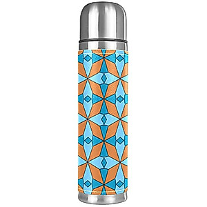 Stainless Steel Leather Vacuum Insulated Mug Geometry Thermos Water Bottle for Hot and Cold Drinks Kids Adults 16 Oz