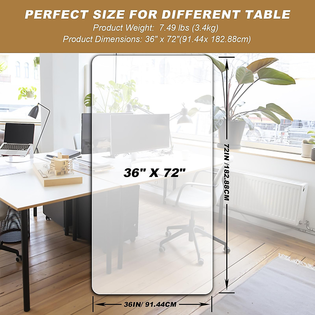 Vicwe 36 x 72 Inch Clear Table Cover Protector,1.5 mm Thick Single-Sided Frosted Clear Desk Pad Mat, Rectangle Waterproof Table Top Protector, Scratch Proof and Easy Cleaning for Dining Room Table