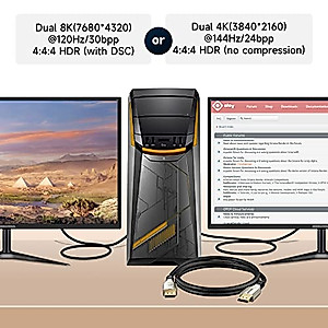 ALYYDBG Displayport 2.0 Cable 6FT, Gold Plated 16K Displayport Cable 2.0 Supports 80Gbps, 16K@60Hz, 8K@120Hz, 4K@165Hz, FreeSync G-Sync for DP Port TV, Monitor, Laptop, Graphic Cards