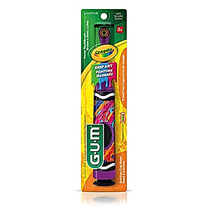GUM Crayola Power Toothbrush for Kids, Extra Soft Bristled Toddler Toothbrushes, Travel Cap + Suction Cup Base, Batteries Included, 1ct (4pk)