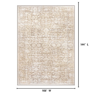 Area Rugs 9x12 Living Room Bedroom Rug: Machine Washable Rugs Low Pile Non Slip, Vintage Soft Large Rug Carpet for Bedroom, Kitchen, Dining Table Office Home, Beige