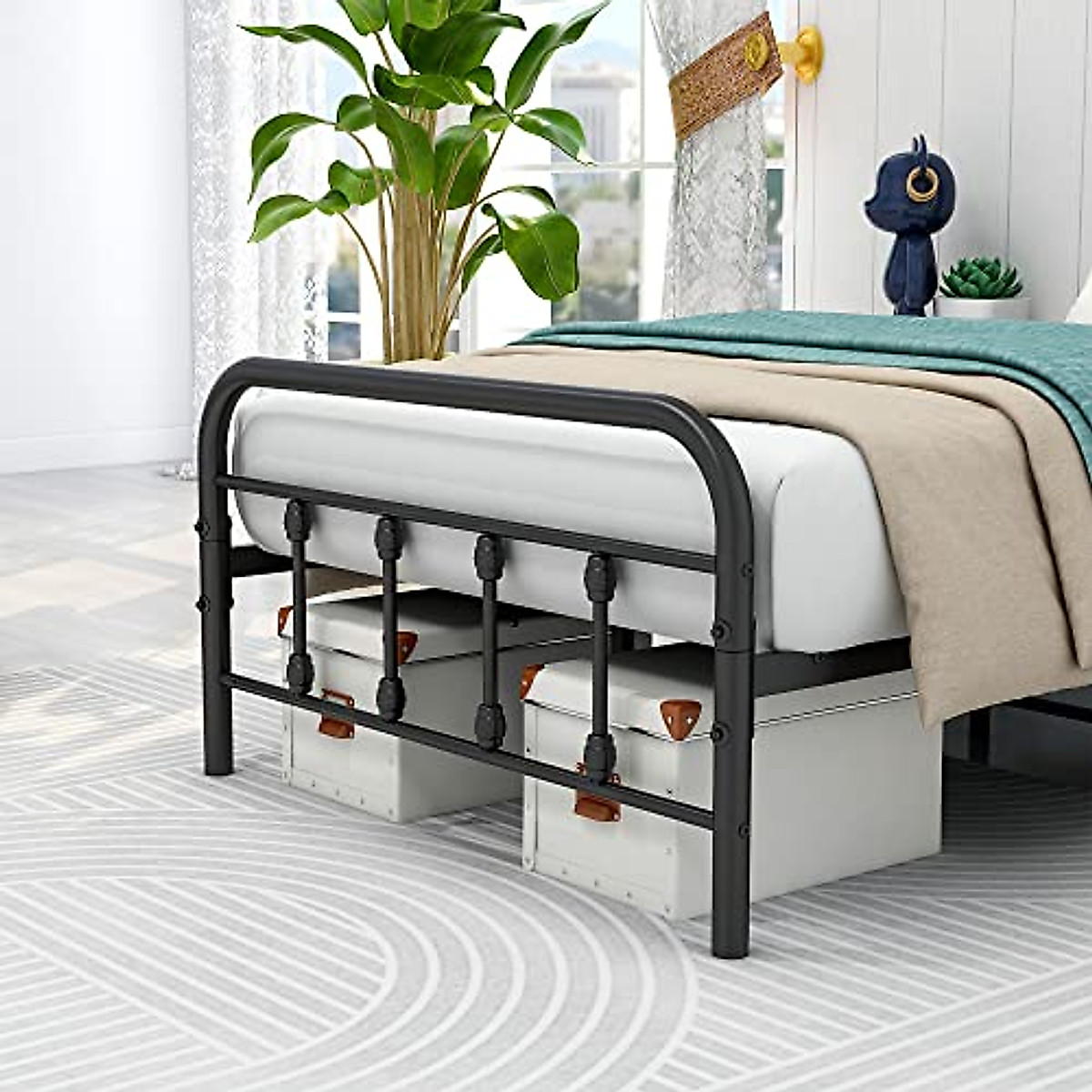 Diolong Twin Bed Frame with Headboard and Footboard Metal Bed Frame Vintage Sturdy Mattress Foundation No Box Spring Needed (Twin, Black)