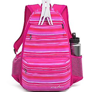 Athletico City Tennis Bag - Tennis Backpack for Men & Women Holds 2 Tennis Rackets and Shoes - Tennis Bags With Racquet Holder For Tennis, Pickleball, Squash & Badminton - Tennis Bags for Women (Pink)