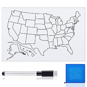 24 x 36 Inch Blank United States Map Dry Erase Poster Laminated US Outline Map Poster with Black Dry Erase Marker and Dry Erase Cleaning Cloth Blank USA Map Poster for Classroom Office Home School
