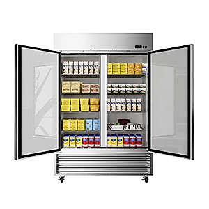 HOCCOT Commercial Refrigerator 54” Two Solid Door Reach-In Cooler, Stainless Steel 2 Sections Air-cooled Refrigerator with Adjustable +33°F~+41°F Temp Range in LCD Display, 49 Cu.Ft for Restaurant