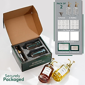 Glass Syrup Dispenser for Coffee Bar - No Leak, 16.9 Oz (500ml), Golden Pump, Easy-to-Use, Coffee Syrup Dispenser with 20 Labels & Silicone Funnel, Premium Quality & Durable – Pack of 2