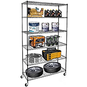 WDT NSF Certified Storage Shelves on Wheels, Heavy Duty Metal Shelves for Storage with Adjustable Stand, 6-Tier Wire Shelving Unit for Garage Pantry Kitchen Shelf Rack(17" W*47" D*80" H), Black